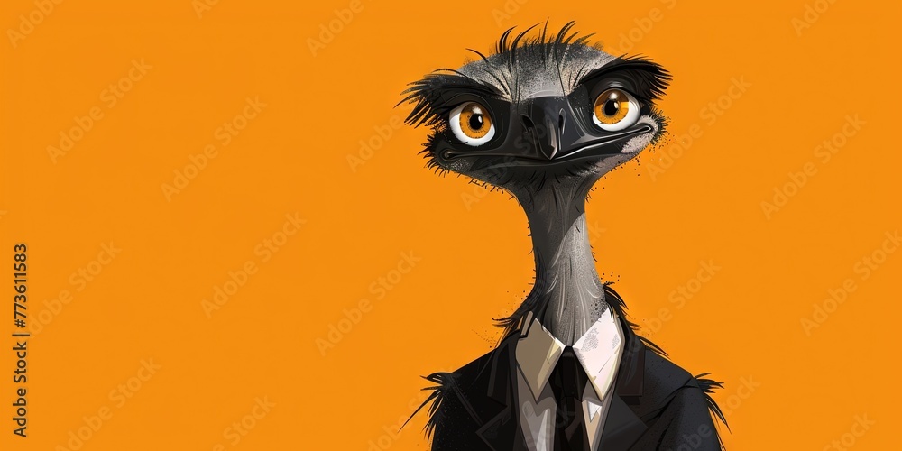 Emu wearing a suit and tie in an office setting Stock Illustration ...
