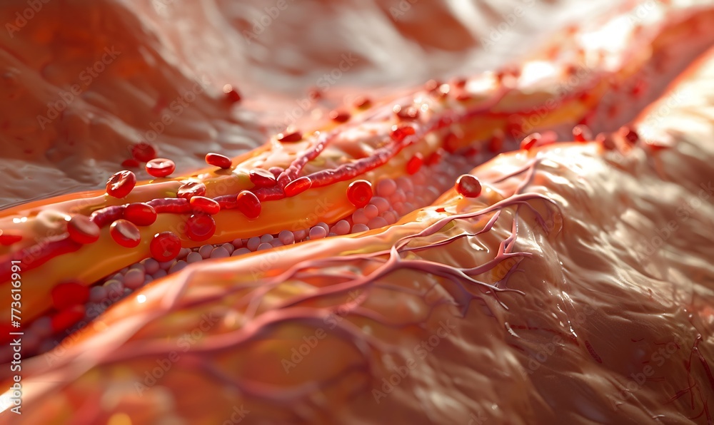 Visual depiction of arterial blockage caused by harmful cholesterol ...
