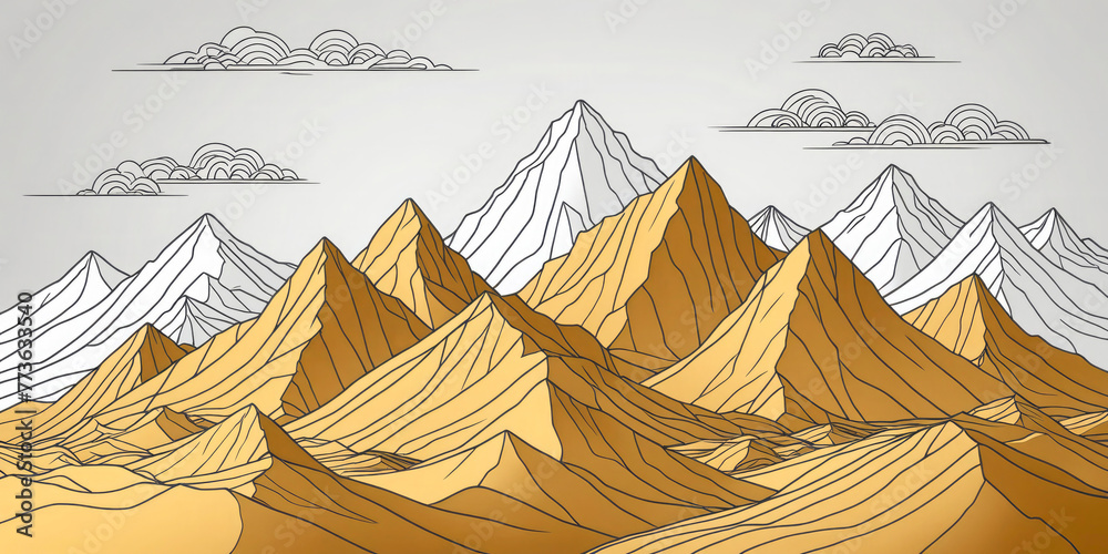 graphic of a mountain landscape with geometric shapes and a neutral ...