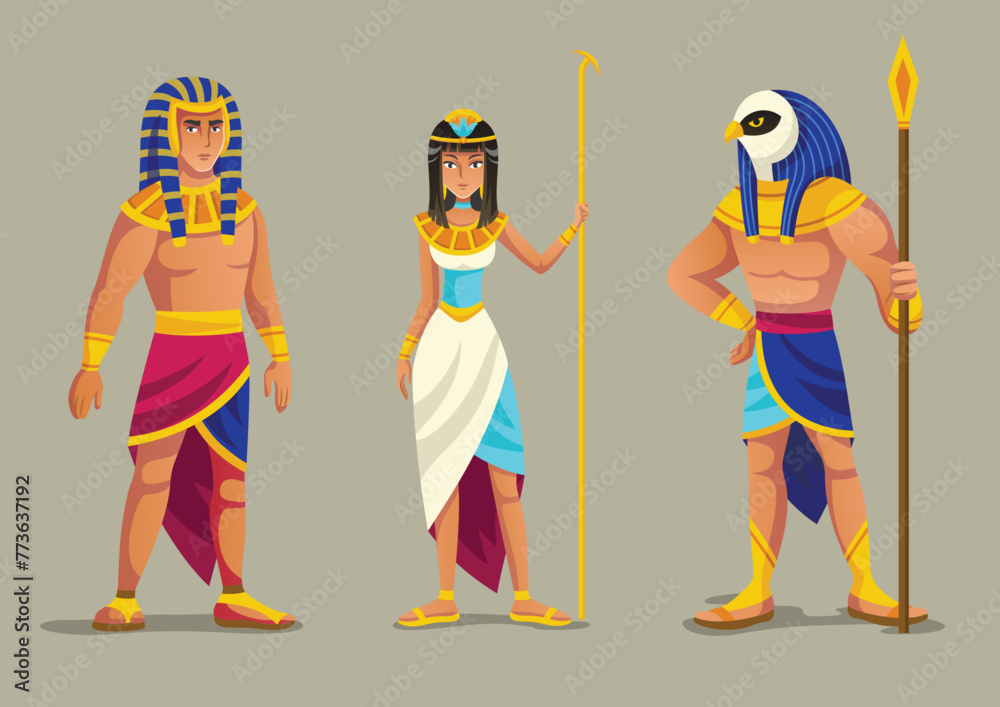 Set of Ancient Egyptian gods. Egyptian mythology characters. Cleopatra ...