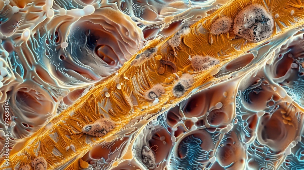 Image At 400x magnification a closeup of a section of a rabbits muscle ...