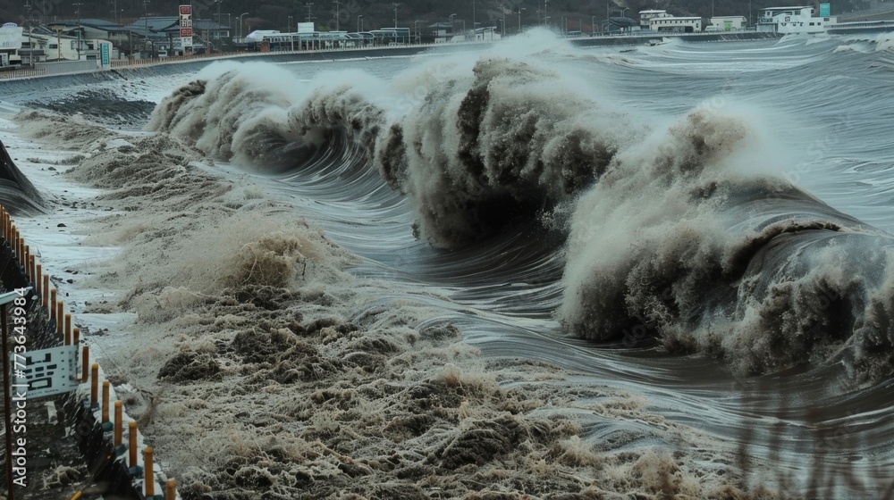 The force of the tsunami can be seen in the powerful swirls and whirlpools that form as the ...