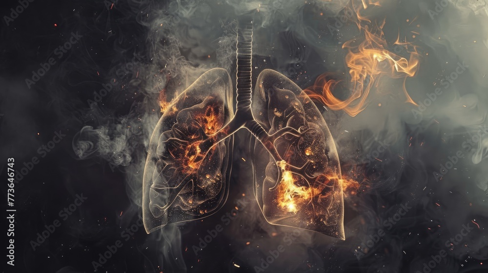 Unhealthy lungs due to smoking inhalation and environmental pollution ...