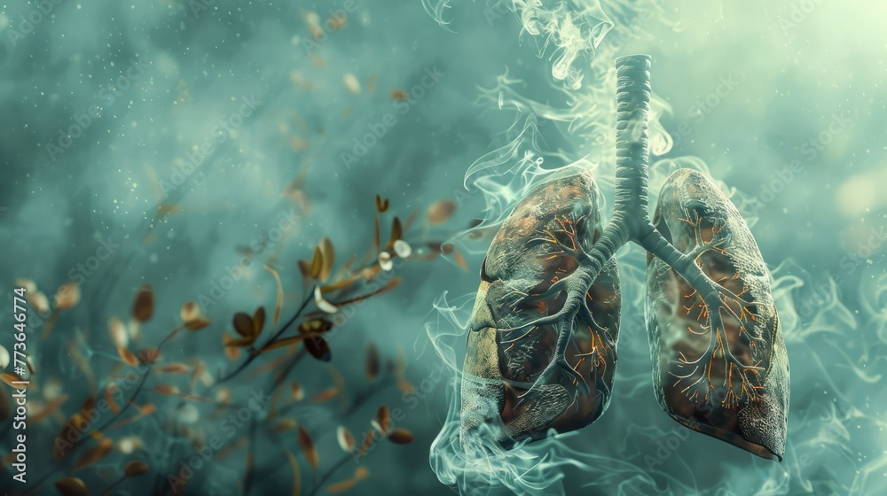 Unhealthy lungs due to smoking inhalation and environmental pollution ...