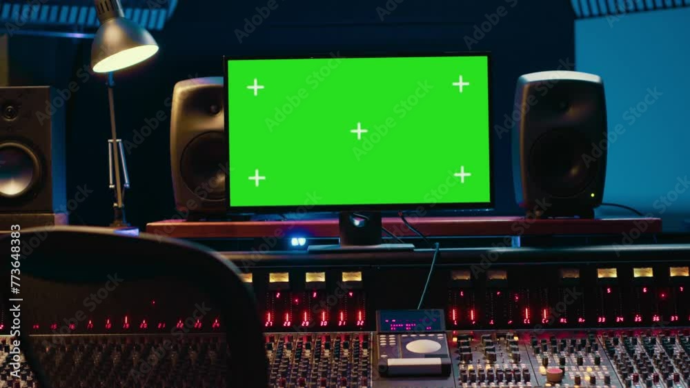Vidéo Stock Control room with greenscreen running on computer next to ...
