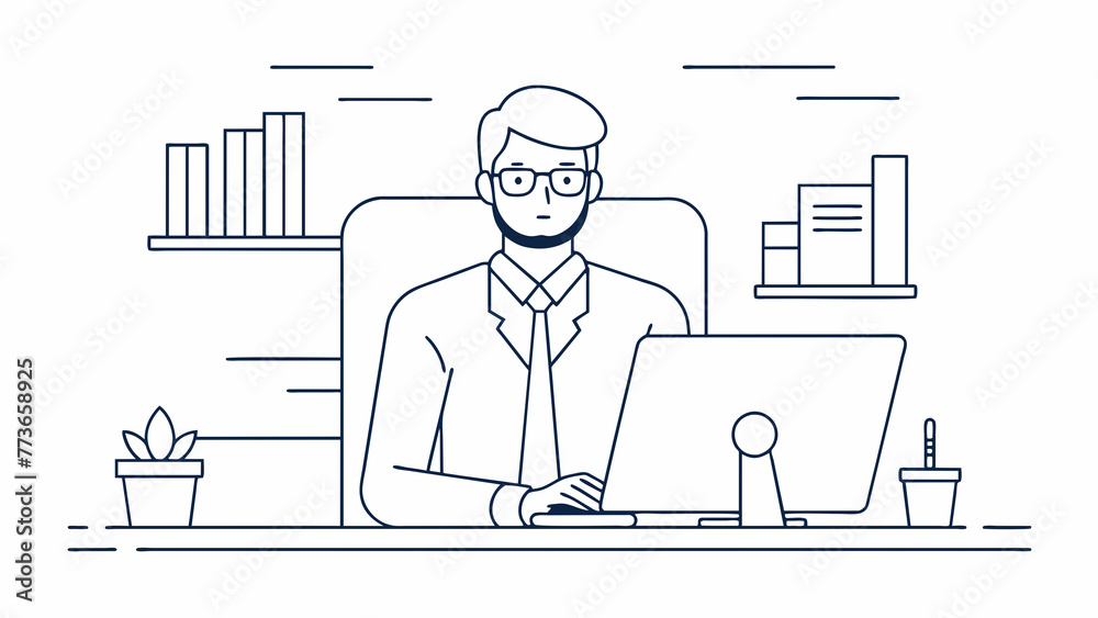 continuous line drawing of office worker concentra vector illustration ...