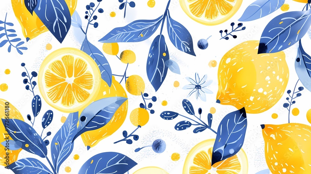 Digital yellow and blue lemon pattern illustration poster web page PPT ...