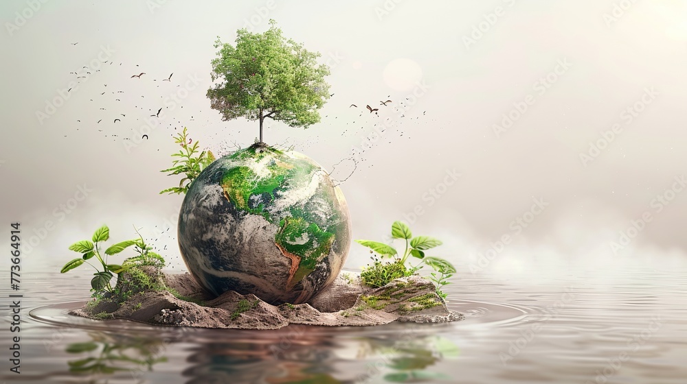 World environment and Earth Day concept with globe, nature, and eco ...