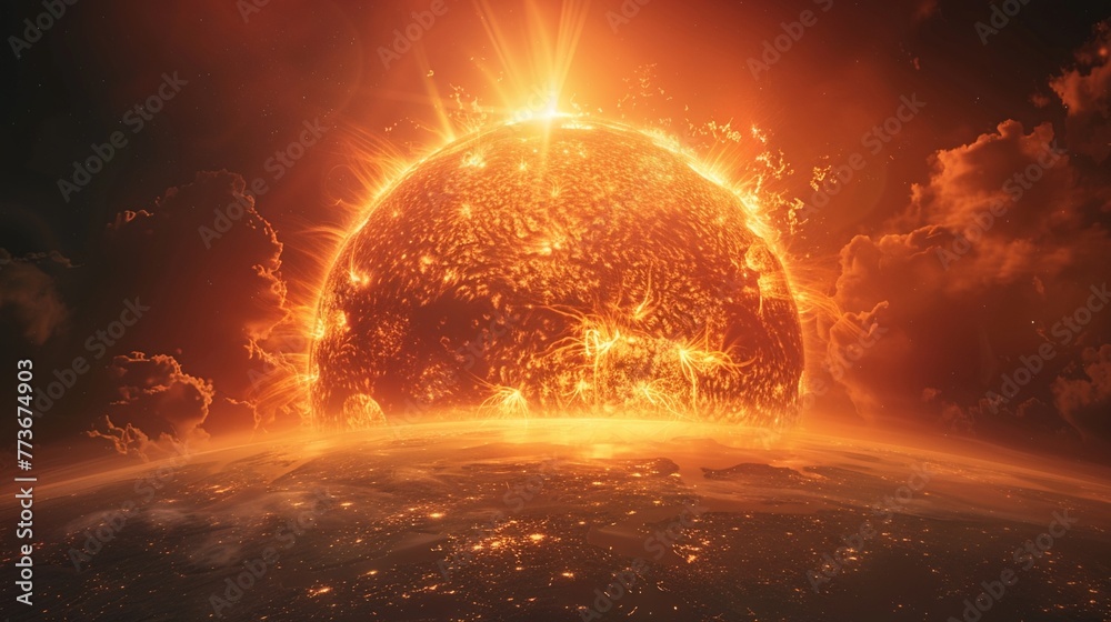 Global warming visual, 6K, sun perilously near Earth, heat wave ...