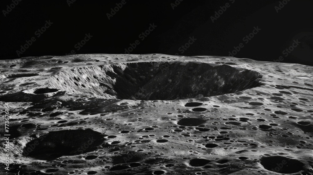 Impact craters on the moon's surface - Detailed black and white picture ...
