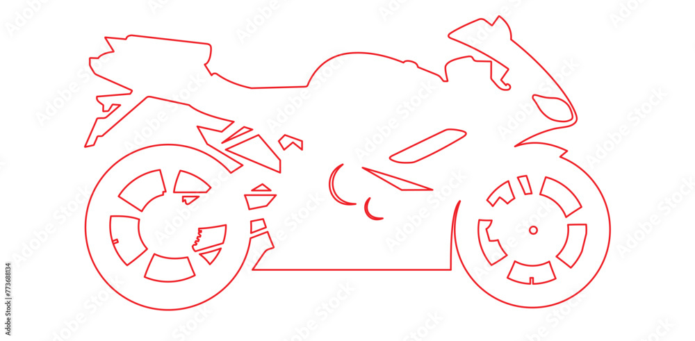 Outline drawing of motorcycle. Side, top and front view. Detailed ...
