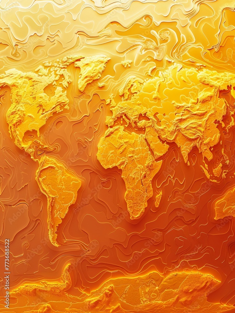 Heatwave radiating across continents, simplified world map, bold lines ...