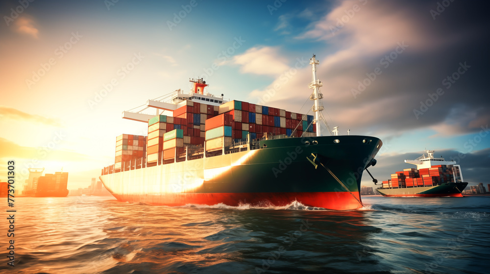 Shipping system transport containers by cargo ships. Freight shipping ...