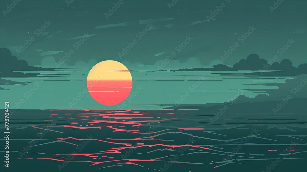 Minimalistic 2D flat vector design of a deep ocean landscape with a ...