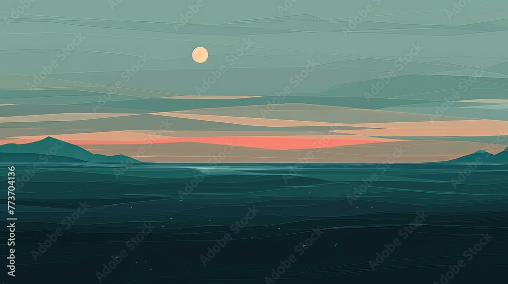 Minimalistic 2D flat vector design of a deep ocean landscape with a ...
