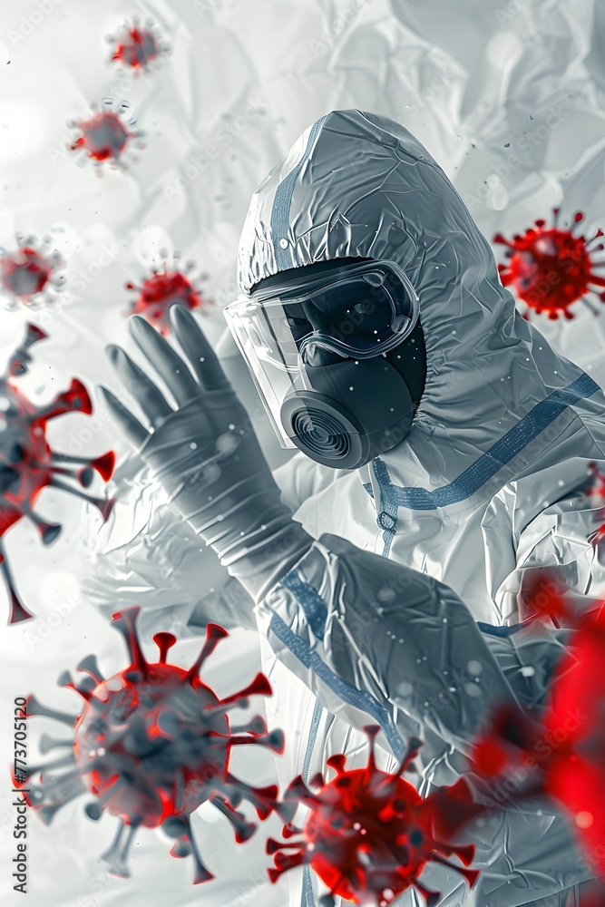 A person wearing a full protective hazmat suit taking precautions ...