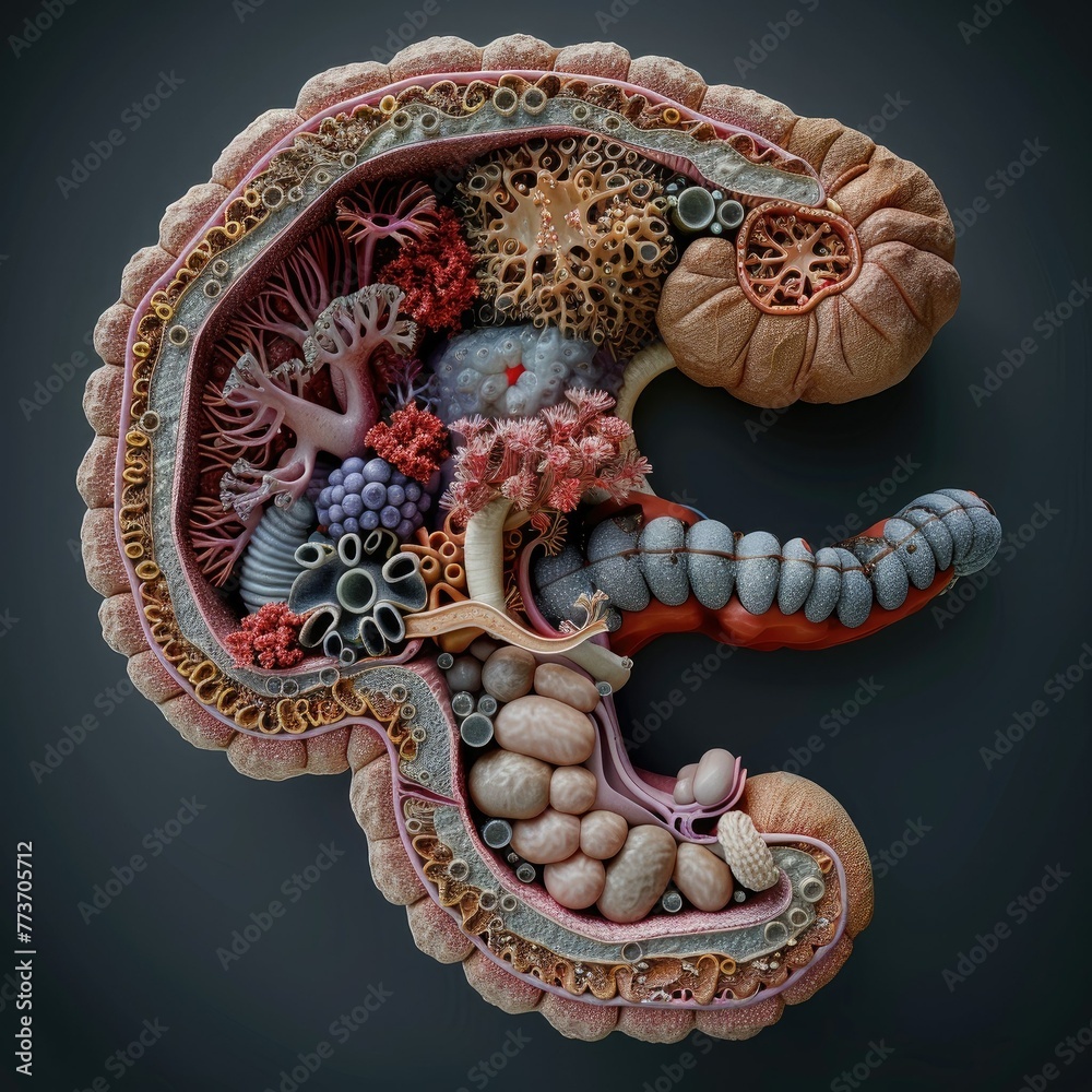 The Marvels of the Human Pancreas: An Intricate Cross-Section Revealing ...