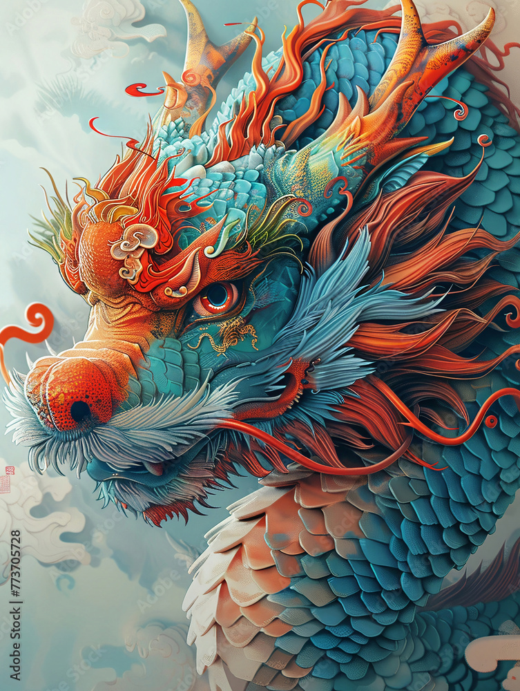 Dragon fantasy illustration in colorful style. This dragon is famous in ...