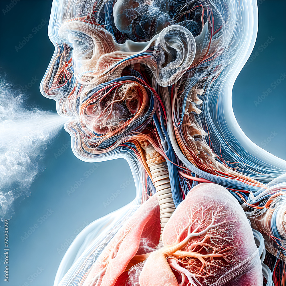 Illustration of the lateral anatomy of the human respiratory system ...