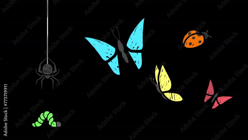Vidéo Stock 2D animation of butterflies, ladybird, caterpillar and ...
