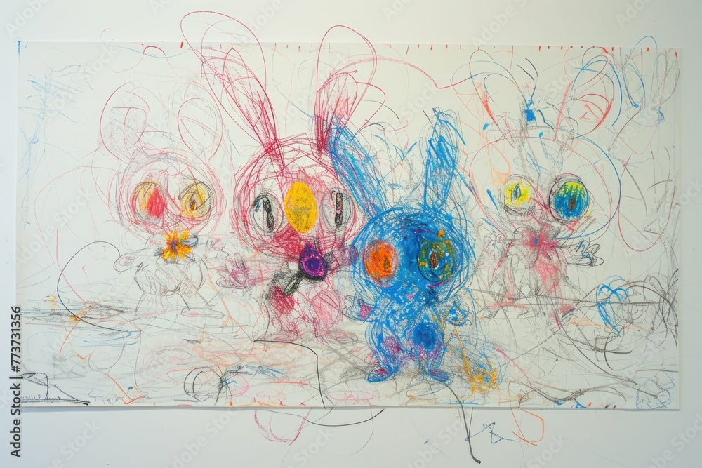 The hand drawing colourful picture of the group of the various type of ...