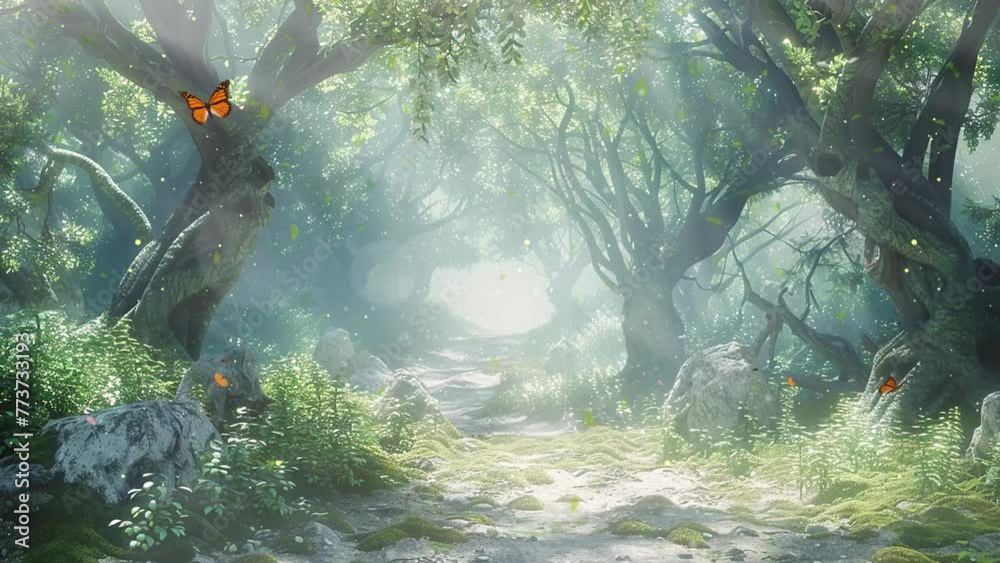 a highly detailed render of an enchanted forest in magical fantasy ...