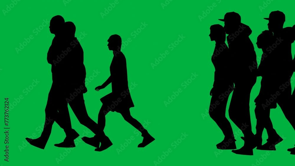 crowd walking and running silhouette green screen side view Stock Video ...