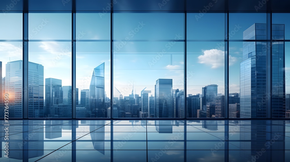 Empty High-rise modern business office skyscrapers with large bright ...