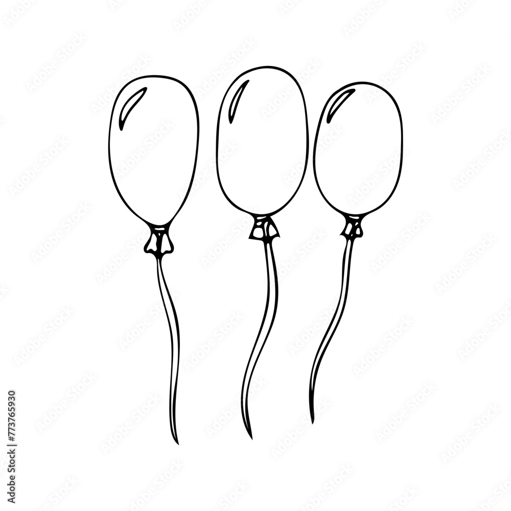 Simple cute doodle air balloon. Black vector line illustration with ...