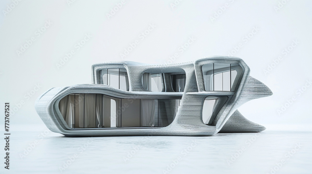 ภาพประกอบสต็อก A futuristic 3D printed miniature house model, designed ...