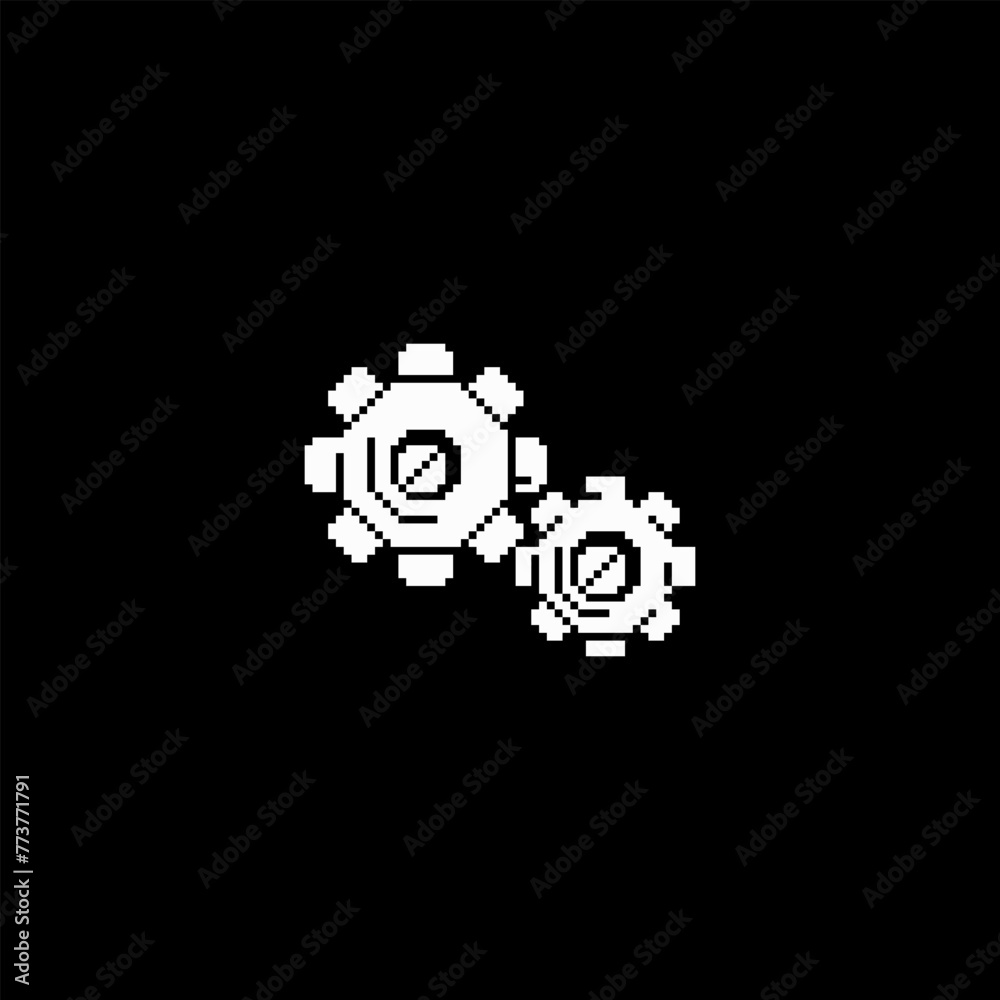 Gears mechanism pixel art icon. Flat style. Web site design. 8-bit ...