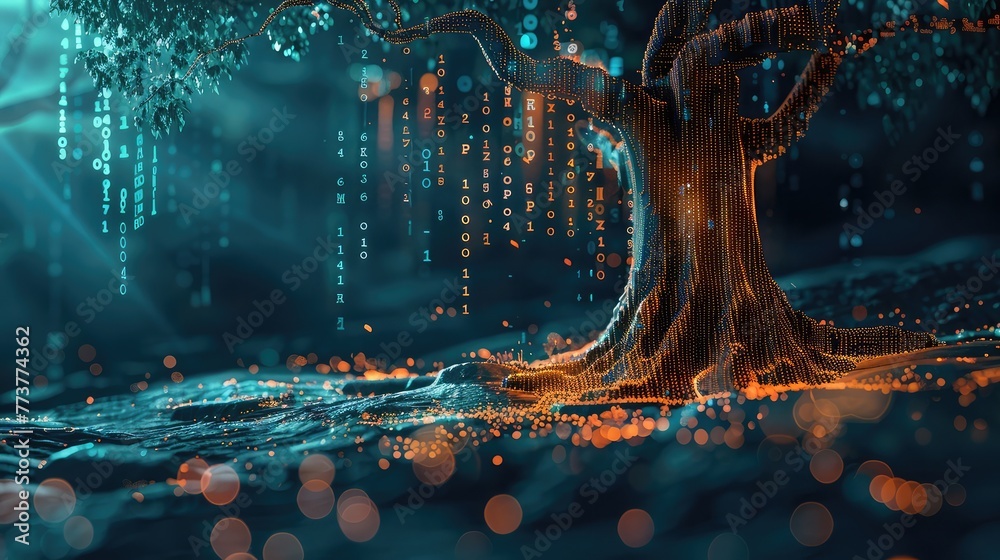 Fintech concept - a tree whose trunk and branches are made of rising ...