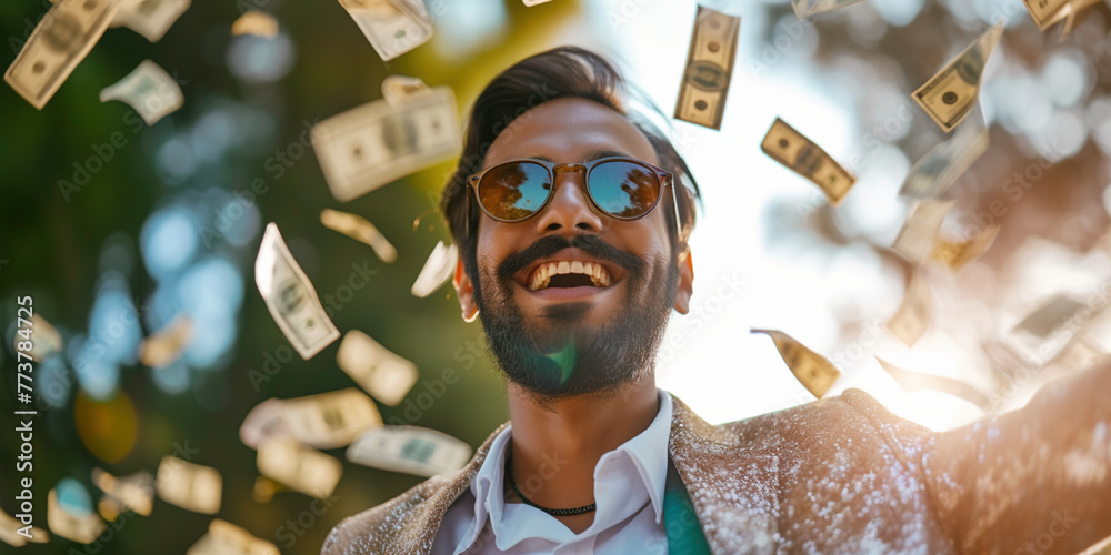 Passive income, lottery winner earning lots of money happy retirement ...