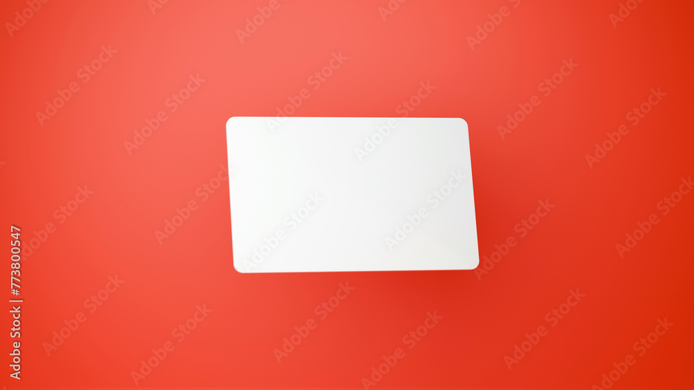 Blank mockup one bank (gift) card with shadows on a red background ...