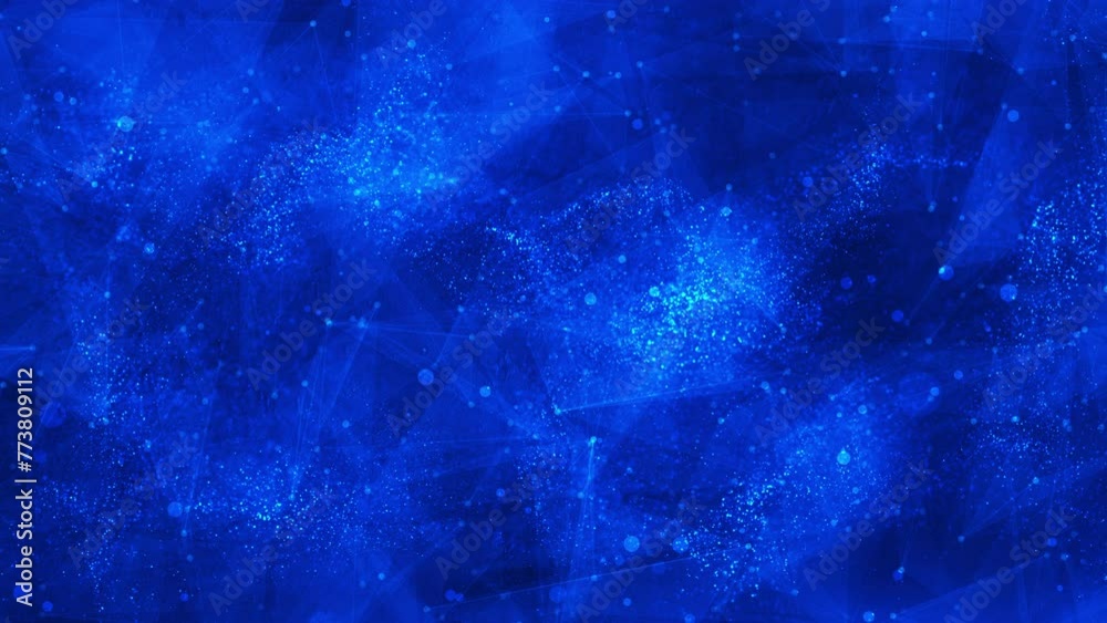Animated blue color polygonal space. Structure of connection points and lines. Dynamic wave of ...