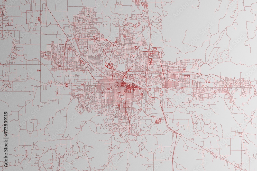 Map of the streets of Eugene (Oregon, USA) made with red lines on white ...