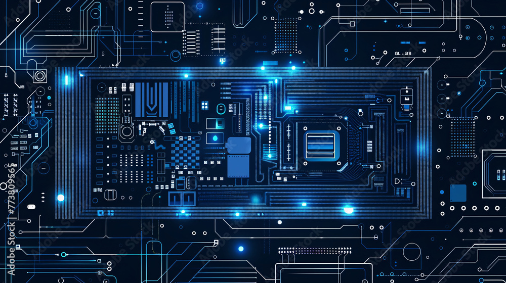Overhead View Of A Modern Detailed Realistic Multi Core Processor Architecture Blueprint Stock
