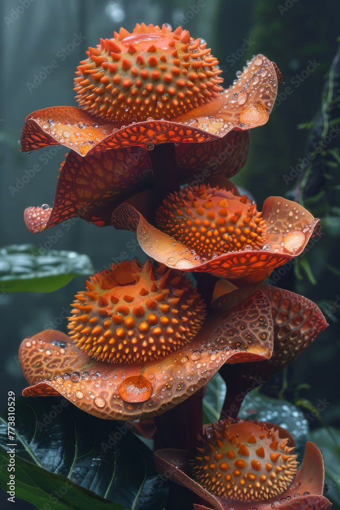 Giant Rafflesia flowers, portals to parallel dimensions, with a vibrant ...
