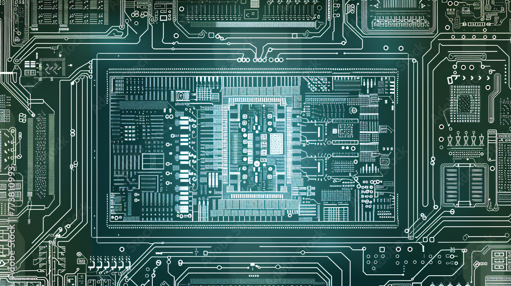 Overhead View Of A Modern Detailed Realistic Multi Core Processor Architecture Blueprint Stock