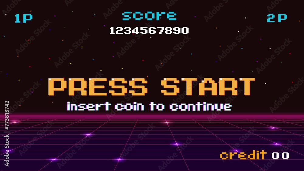 PRESS START INSERT A COIN TO CONTINUE .pixel art .8 bit game. retro ...