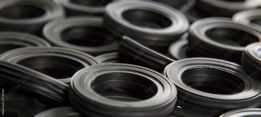 Precision-engineered rubber gaskets arrayed closely together ...