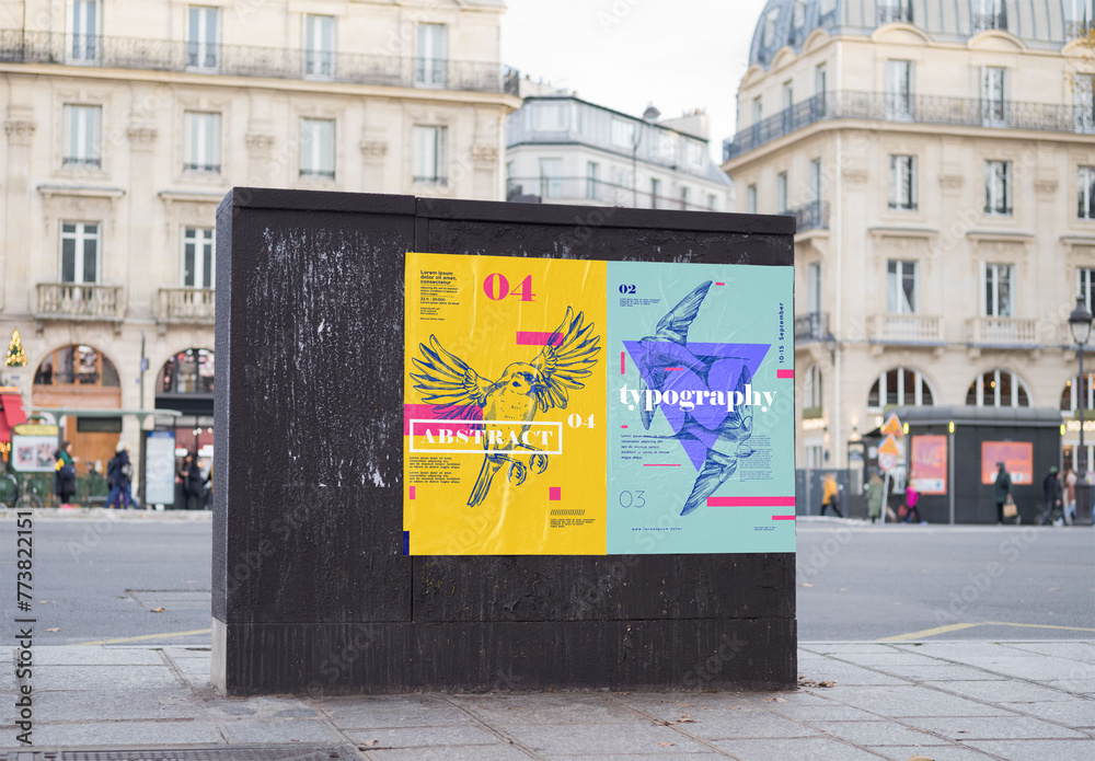 Mockup of customized posters pasted in city Stock Template | Adobe Stock