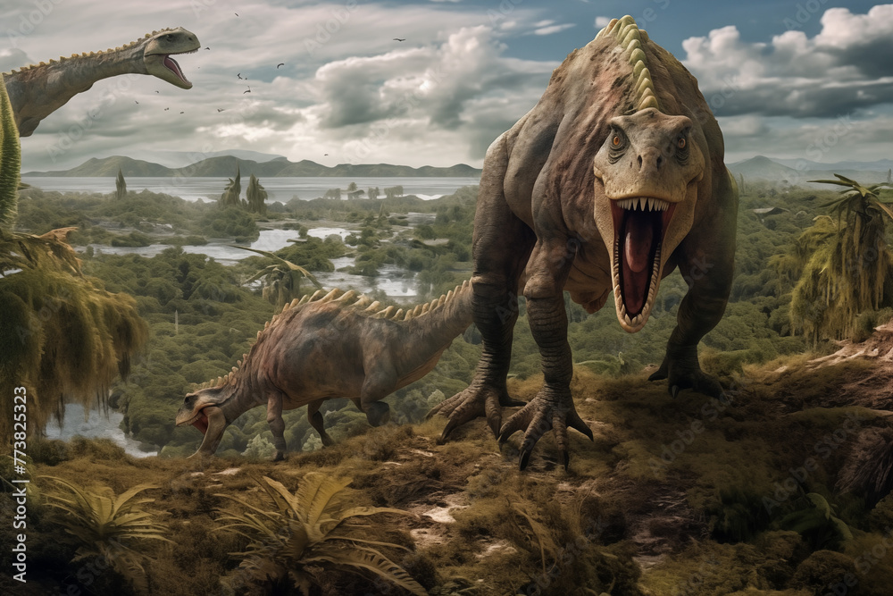 Image of dinosaurs in its environment. History of dinosaurs. Topics ...