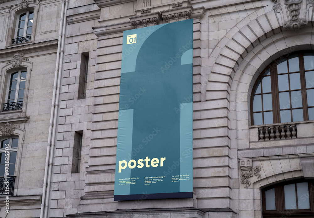 Mockup of customizable vertical banner on building Stock Template ...