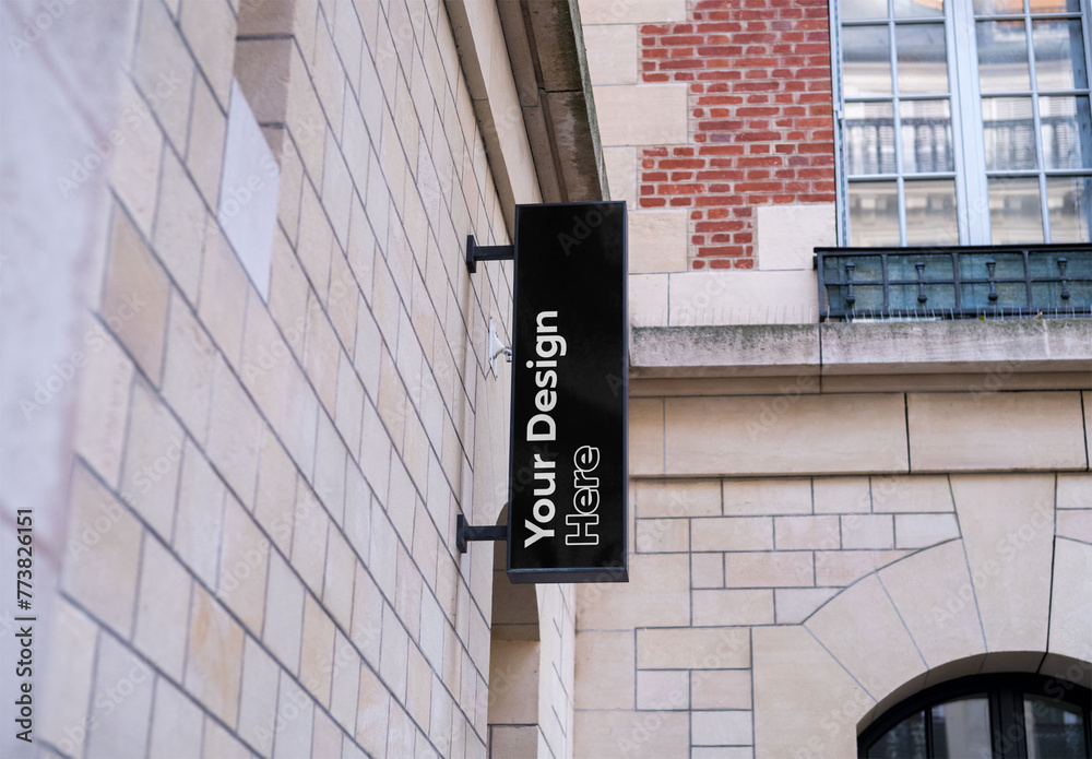 Mockup of customizable vertical sign on building Stock Template | Adobe ...