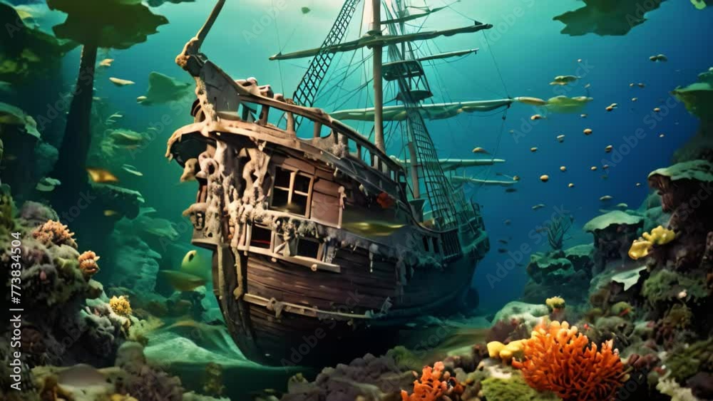 Sunken pirate ship on the coral reef in the Red Sea, AI Generated Stock ...