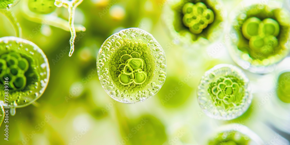 Microscopic view of green algal cells showcasing intricate chloroplast ...