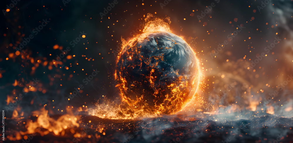 Burning world earth explosion, concept of eco, sustainable, and world ...