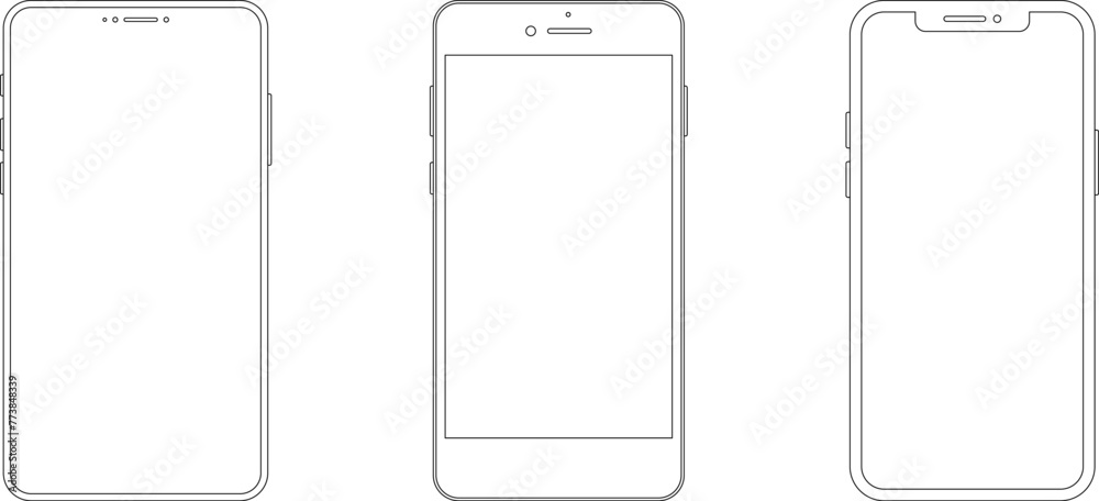 Outline line drawing modern smartphone. Elegant thin stroke line style ...