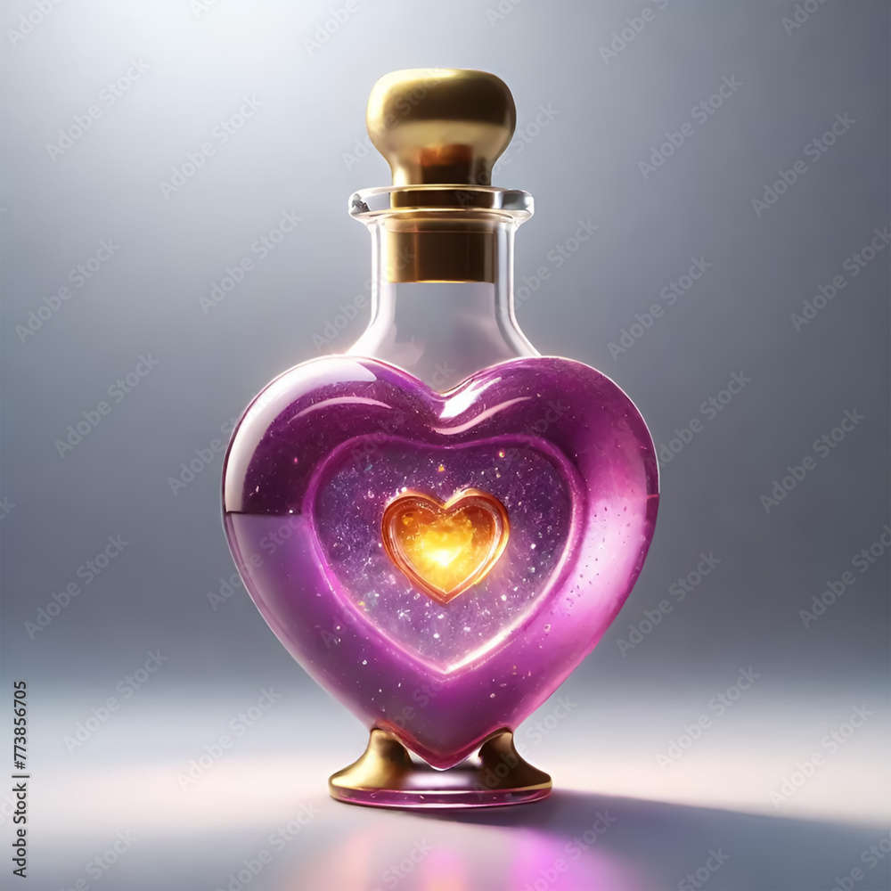 A captivating heart-shaped perfume bottle with a vibrant purple hue and ...